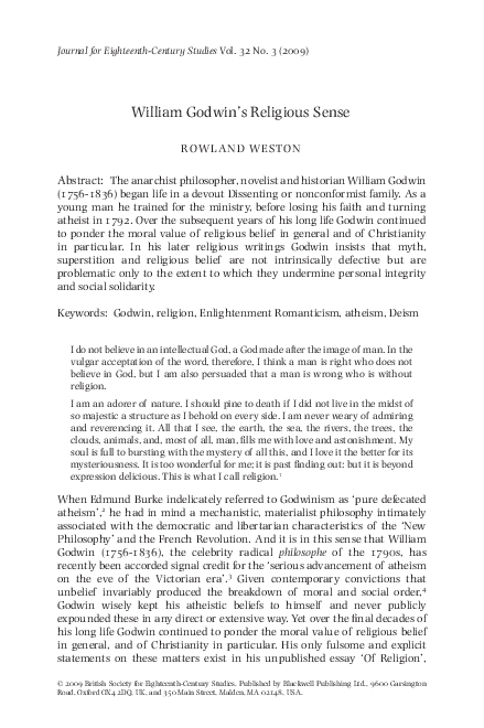 (PDF) William Godwin's Religious Sense