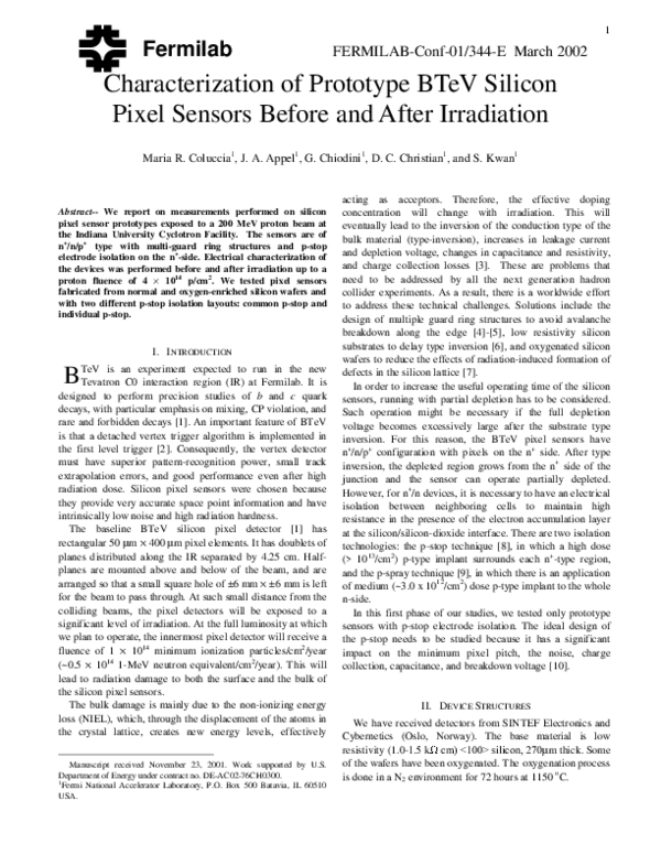 (PDF) Characterization of prototype BTeV silicon pixel sensors before and after irradiation