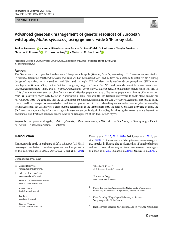 (PDF) Advanced genebank management of genetic resources of European wild apple, Malus sylvestris ...