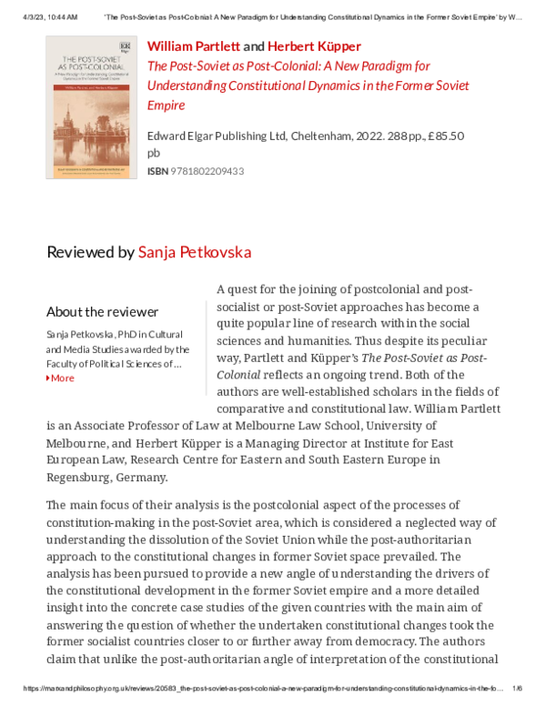 (PDF) Review of "The Post-Soviet as Post-Colonial: A New Paradigm for ...