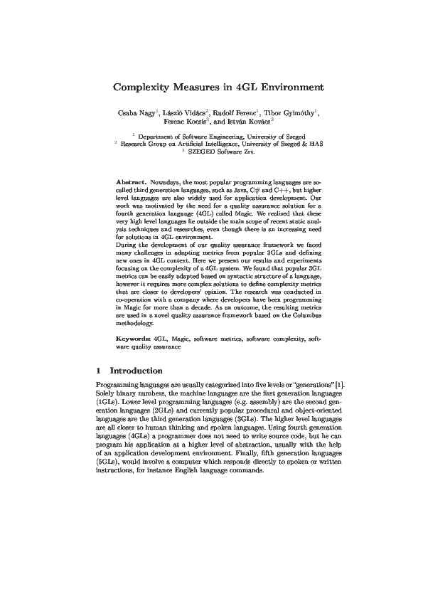 (PDF) Complexity Measures in 4GL Environment