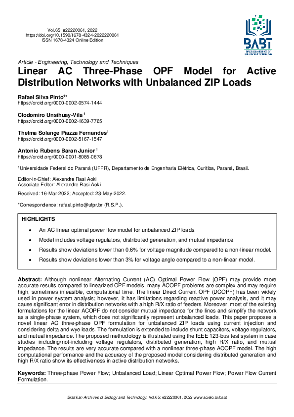 (PDF) Linear AC Three-Phase OPF Model for Active Distribution Networks with Unbalanced ZIP Loads