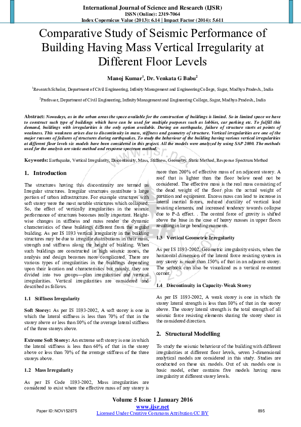 (PDF) Comparative Study of Seismic Performance of Building Having Mass ...
