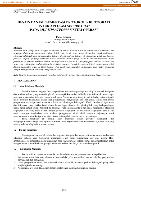 (PDF) Desain Dan Implementasi Protokol Kriptografi Untuk Aplikasi Secure Chat Pada Multiplatform ...