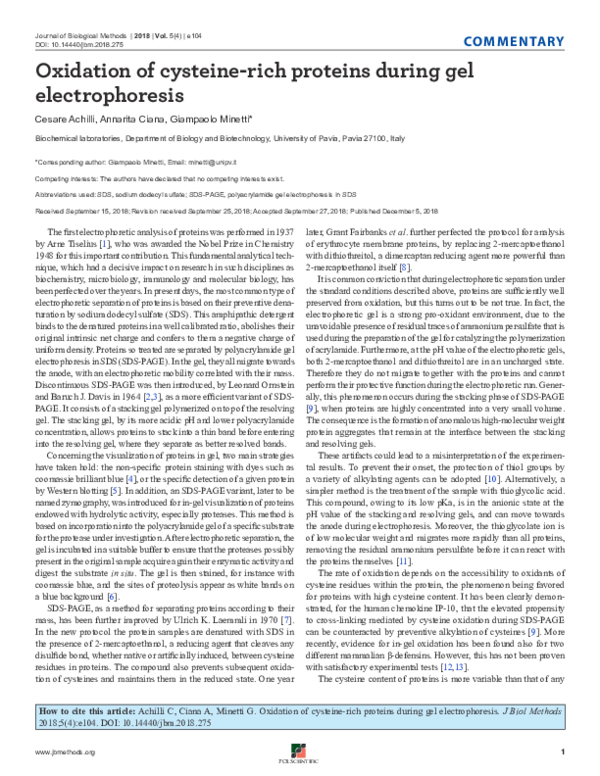 (PDF) Oxidation of cysteine-rich proteins during gel electrophoresis