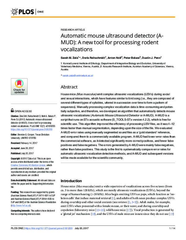 (PDF) Automatic mouse ultrasound detector (A-MUD): A new tool for ...