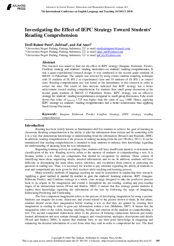 (PDF) Investigating the Effect of IEPC Strategy Toward Students’ Reading Comprehension