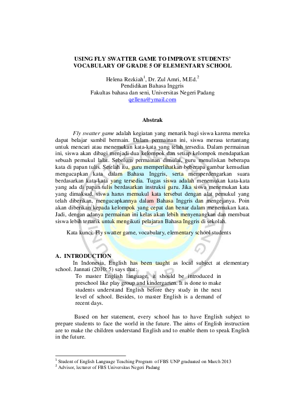 (PDF) Using Fly Swatter Game to Improve Students' Vocabulary of Grade 5 ...