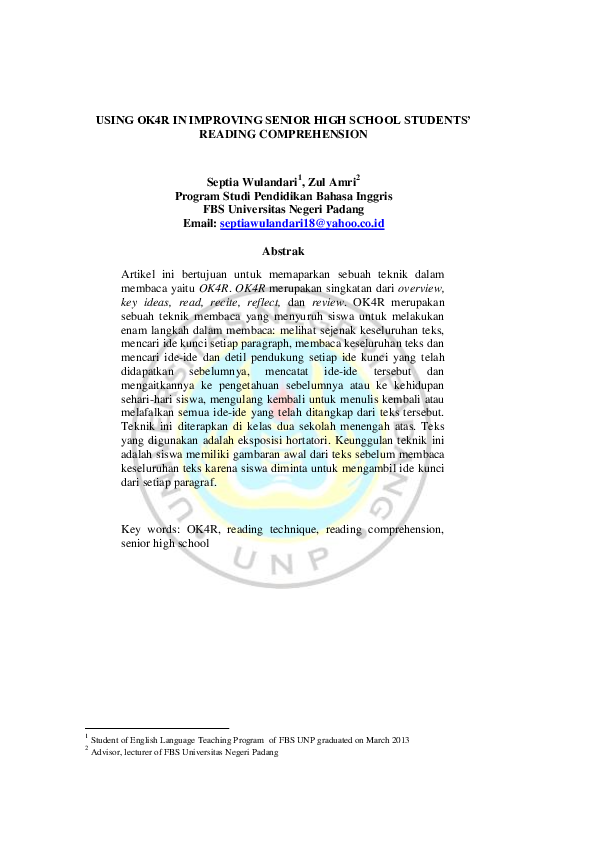 (PDF) Using OK4R in Improving Senior High School Students’ Reading ...