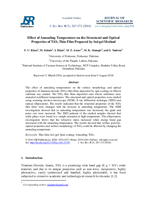 (PDF) Effect of Annealing Temperature on the Structural and Optical ...