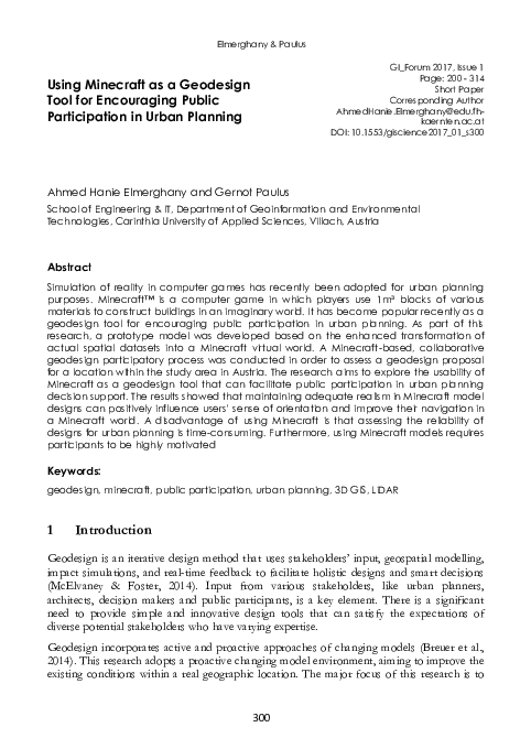 (PDF) Using Minecraft as a Geodesign Tool for Encouraging Public ...