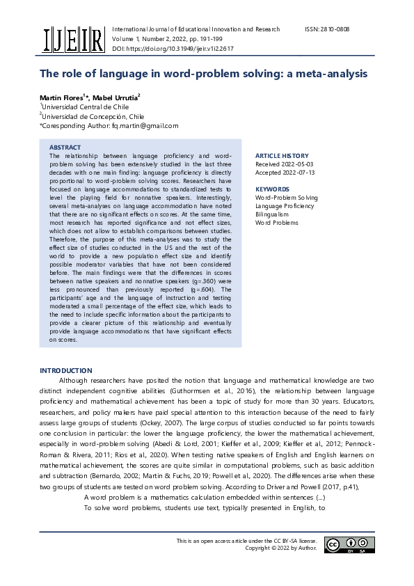 (PDF) The role of language in word-problem solving: a meta-analysis
