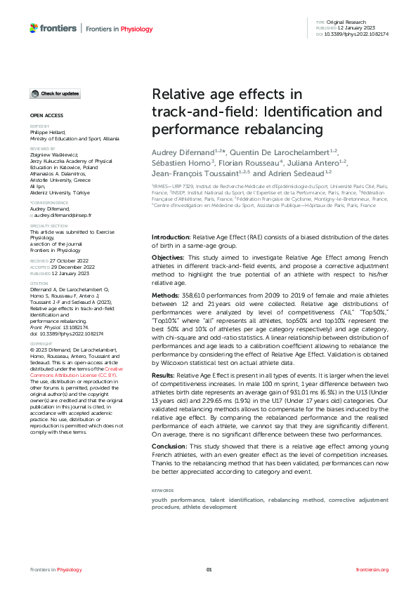 (PDF) Relative age effects in track-and-field: Identification and ...