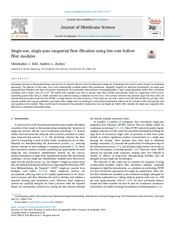 Pdf Single Use Single Pass Tangential Flow Filtration Using Low Cost