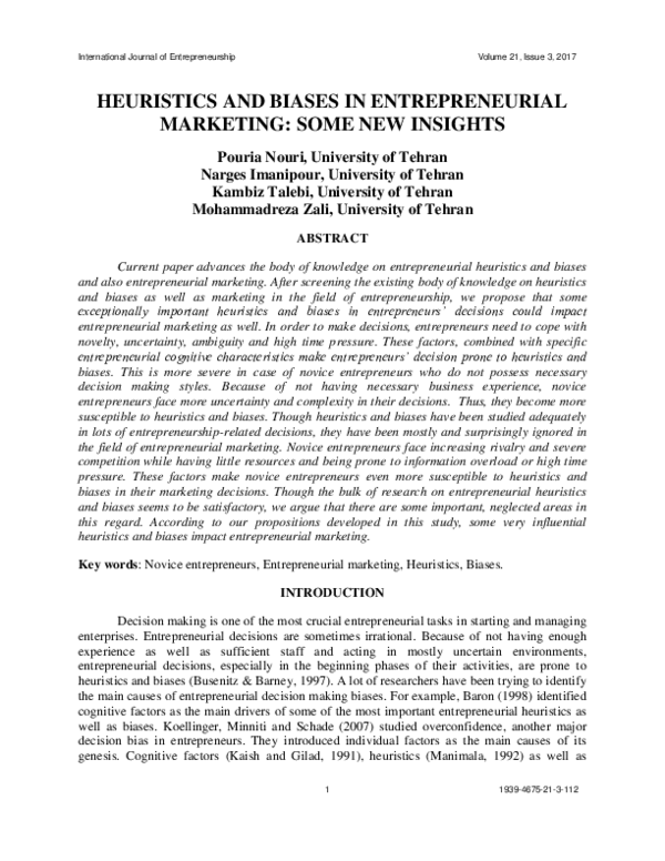 (PDF) Heuristics and Biases in Entrepreneurial Marketing: Some New Insights