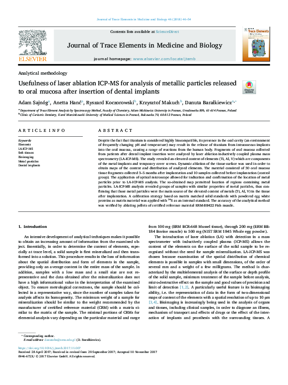 (PDF) Usefulness of laser ablation ICP-MS for analysis of metallic particles released to oral ...