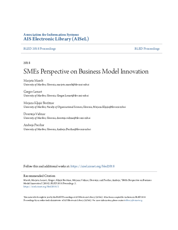 (PDF) SMEs Perspective on Business Model Innovation