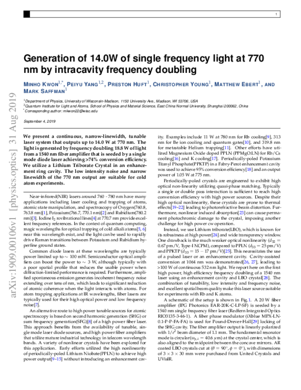 (PDF) Generation of 14.0 W of single-frequency light at 770 nm by ...