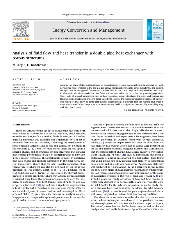 (PDF) Analysis of fluid flow and heat transfer in a double pipe heat exchanger with porous ...