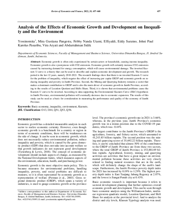 (PDF) Analysis of the Effects of Economic Growth and Development on ...