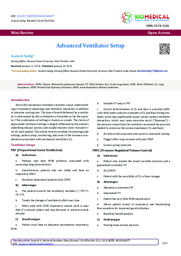 (PDF) Advanced Ventilator Setup