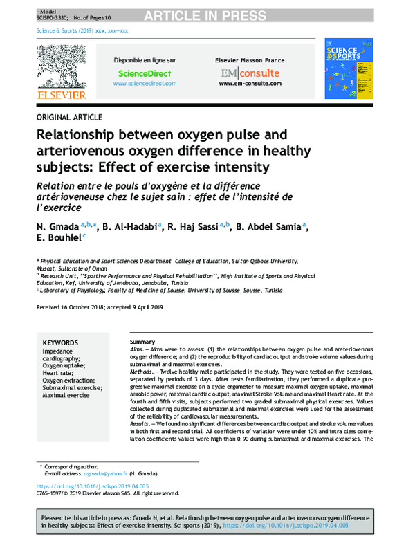 (PDF) Relationship between oxygen pulse and arteriovenous oxygen ...