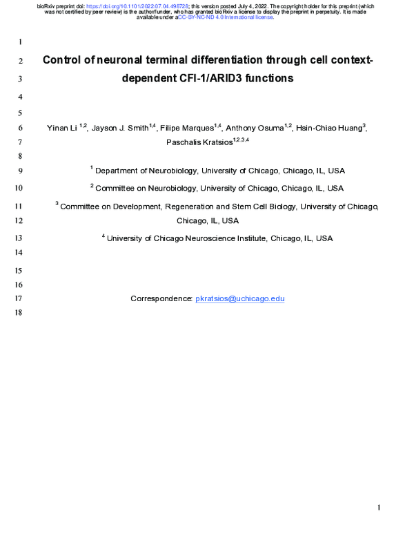 (PDF) Control of neuronal terminal differentiation through cell context ... (PDF) Control of neuronal terminal differentiation through cell context ...