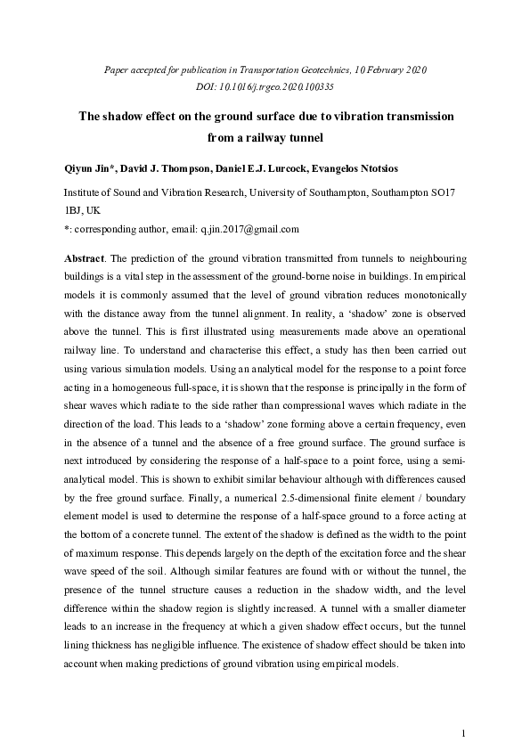 (PDF) The shadow effect on the ground surface due to vibration ...