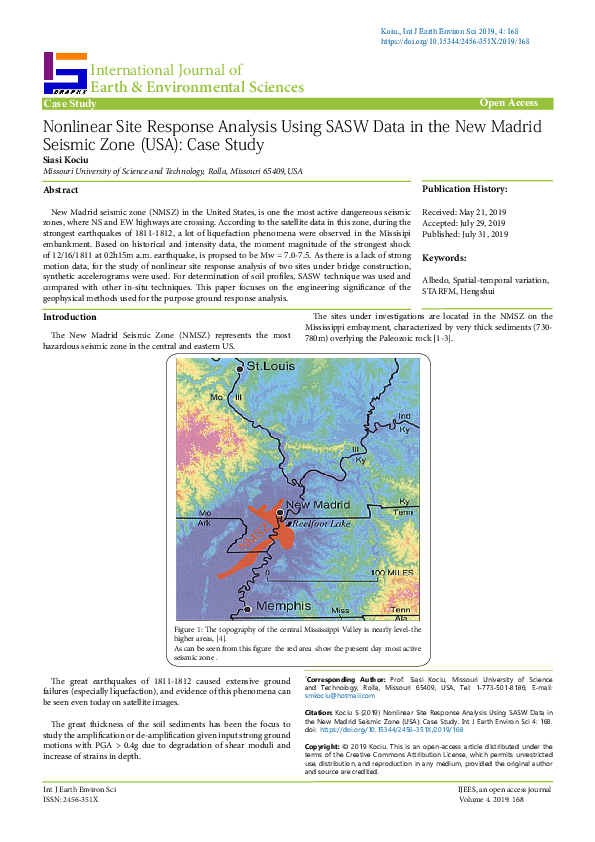 (PDF) Nonlinear Site Response Analysis Using SASW Data in the New ...