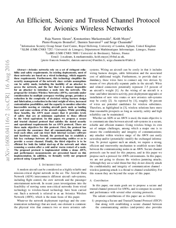 (PDF) An efficient, secure and trusted channel protocol for avionics ...