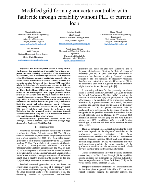 (PDF) Modified grid forming converter controller with fault ride ...