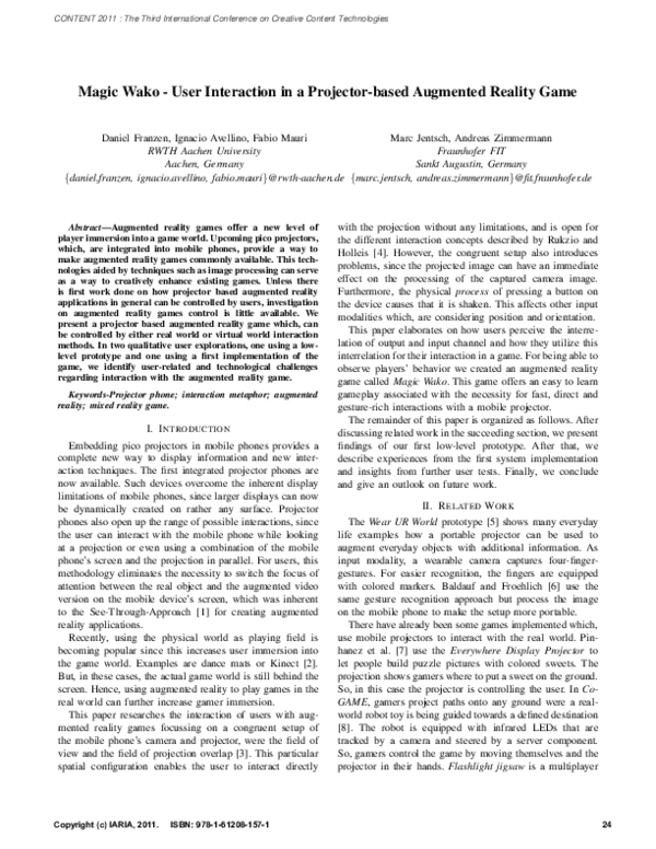 (PDF) Magic Wako-User Interaction in a Projector-based Augmented Reality Game