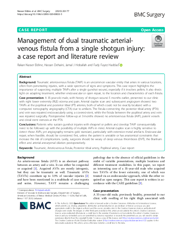 (PDF) Management of dual traumatic arterial-venous fistula from a ...
