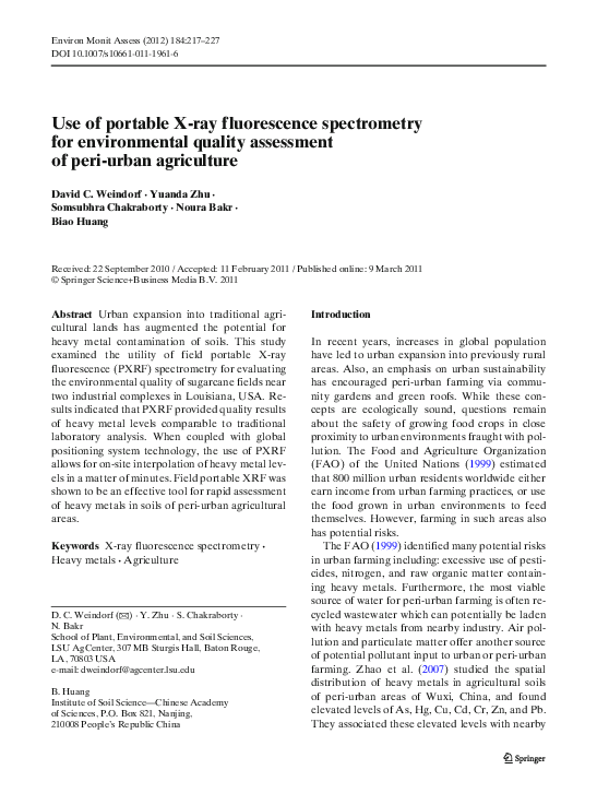(PDF) Use of portable X-ray fluorescence spectrometry for environmental ...