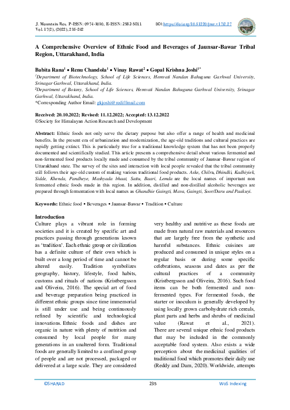 (PDF) A Comprehensive Overview of Ethnic Food and Beverages of Jaunsar ...