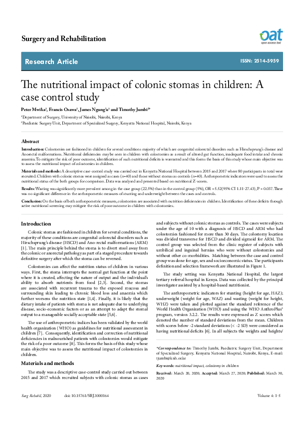 (PDF) The nutritional impact of colonic stomas in children. A case ...