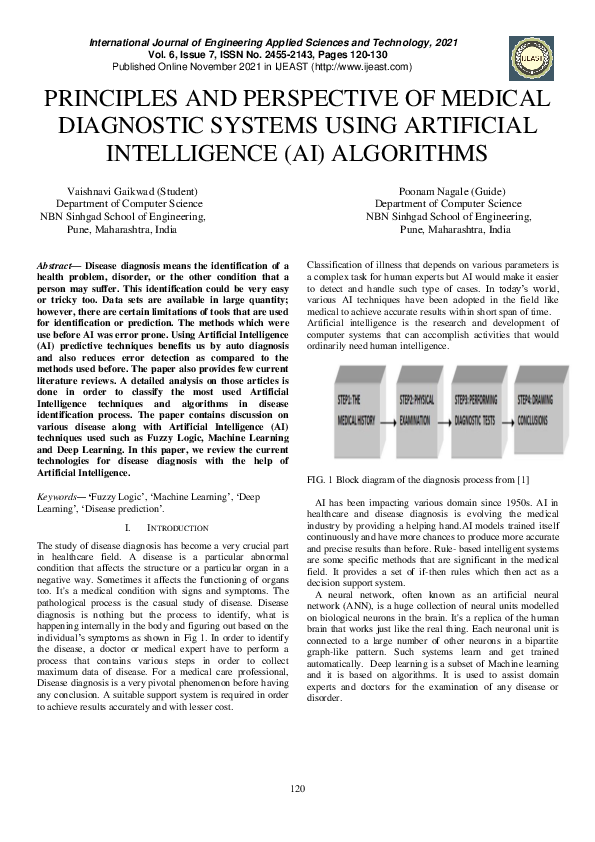 Pdf Principles And Perspective Of Medical Diagnostic Systems Using Artificial Intelligence Ai 