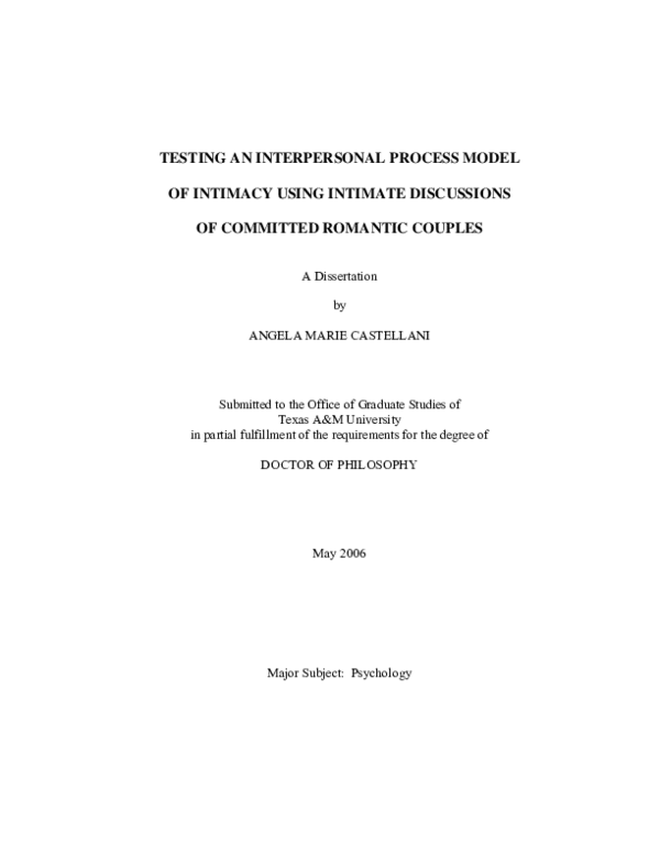 (PDF) Testing an interpersonal process model of intimacy using intimate ...