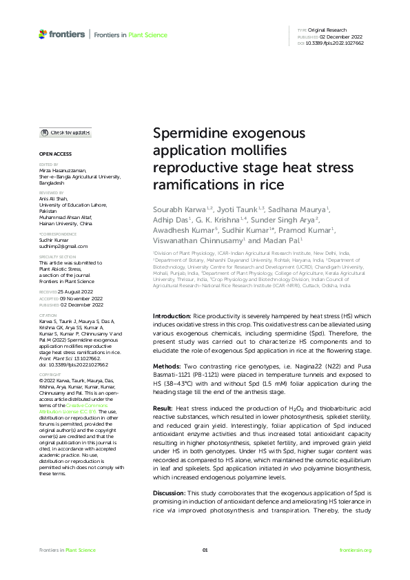 (PDF) Spermidine exogenous application mollifies reproductive stage ...