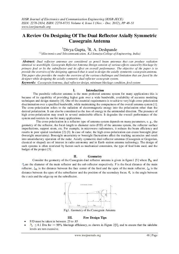 (PDF) A Review On Designing Of The Dual Reflector Axially Symmetric ...