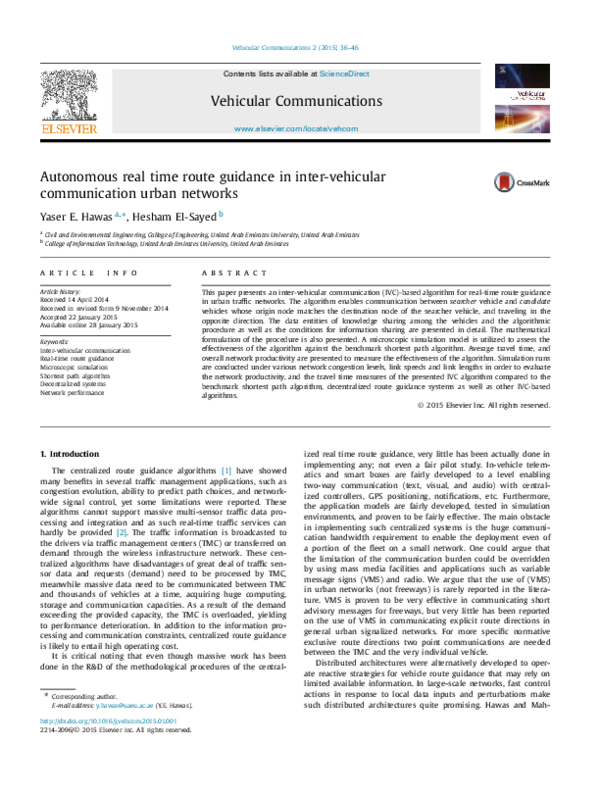 (PDF) Autonomous real time route guidance in inter-vehicular communication urban networks