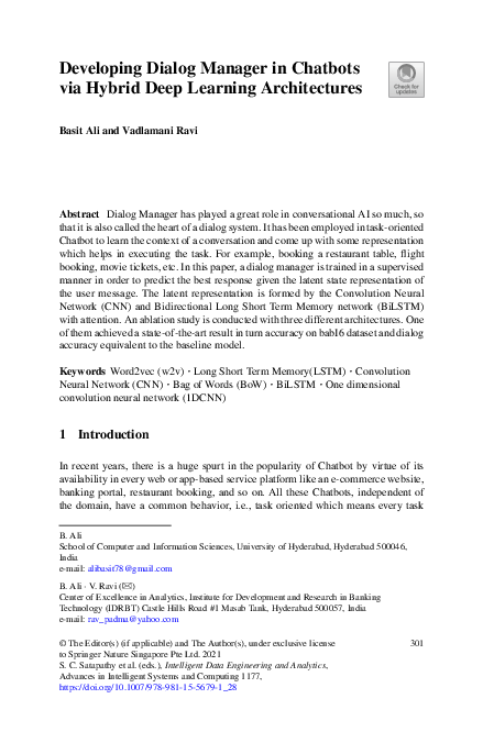 (PDF) Hybrid Deep Learning for Chatbot Dialog Management