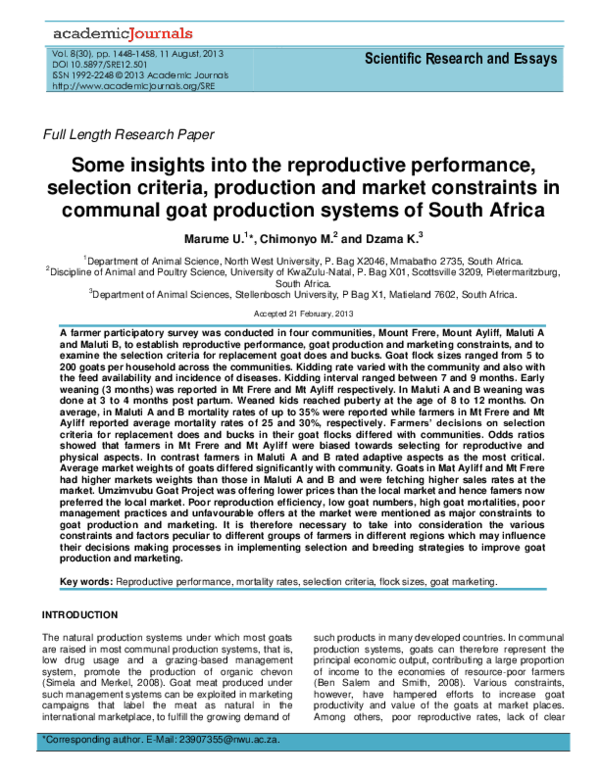 (PDF) Some insights into the reproductive performance, selection ...