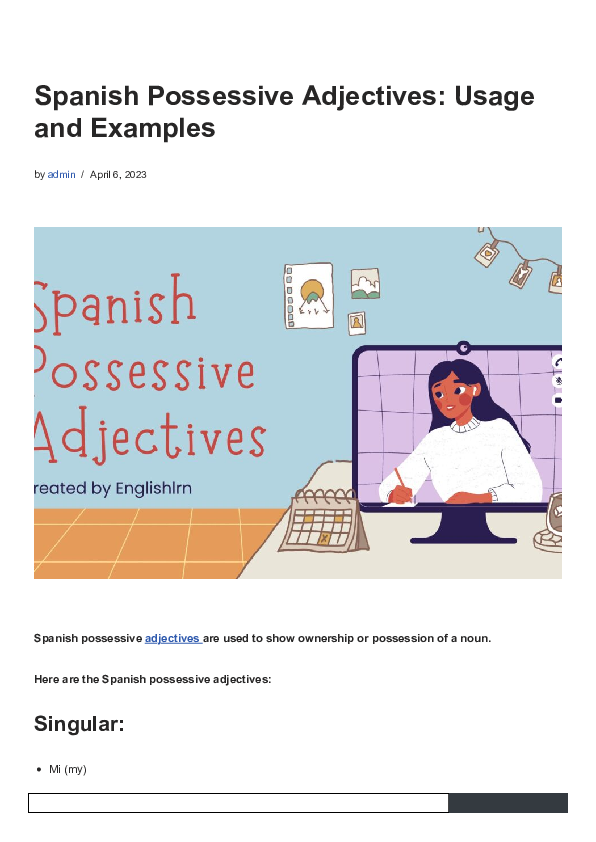 (PDF) Spanish Possessive Adjectives: Usage and Examples - Learn Any ...