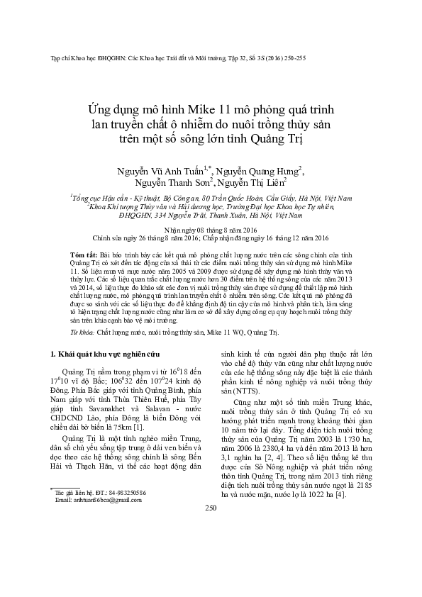 (PDF) Ứng dụng mô hình Mike 11 mô phỏng quá trình lan truyền chất ô ...