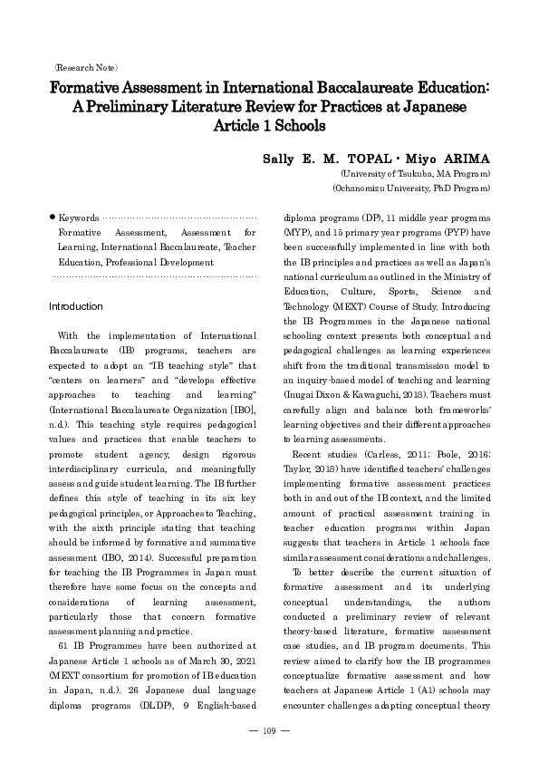 (PDF) Formative Assessment in International Baccalaureate Education: A Preliminary Literature ...