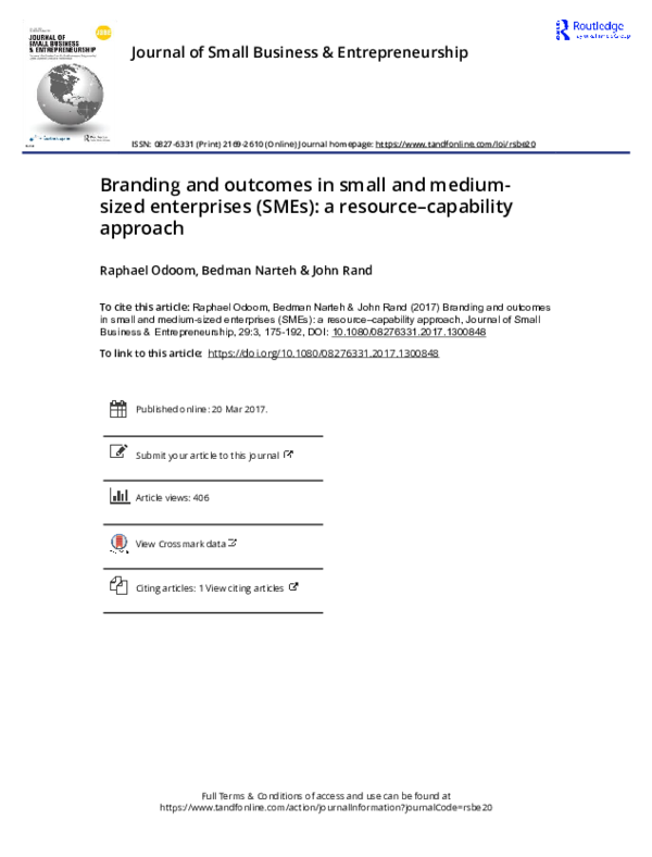 (PDF) Branding and outcomes in small and medium-sized enterprises (SMEs): a resource–capability ...