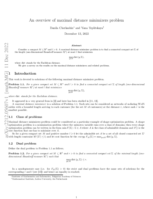 (PDF) An overview of maximal distance minimizers problem