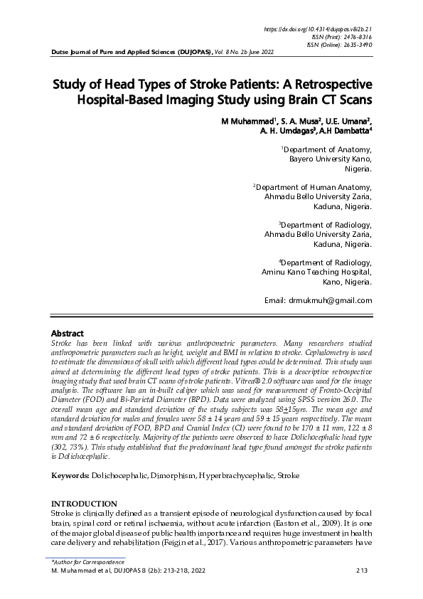 (PDF) Study of head types of stroke patients: A Retrospective hospital ...