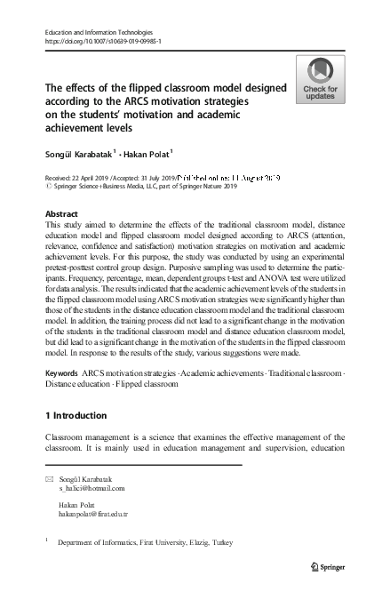 (PDF) The effects of the flipped classroom model designed according to the ARCS motivation ...